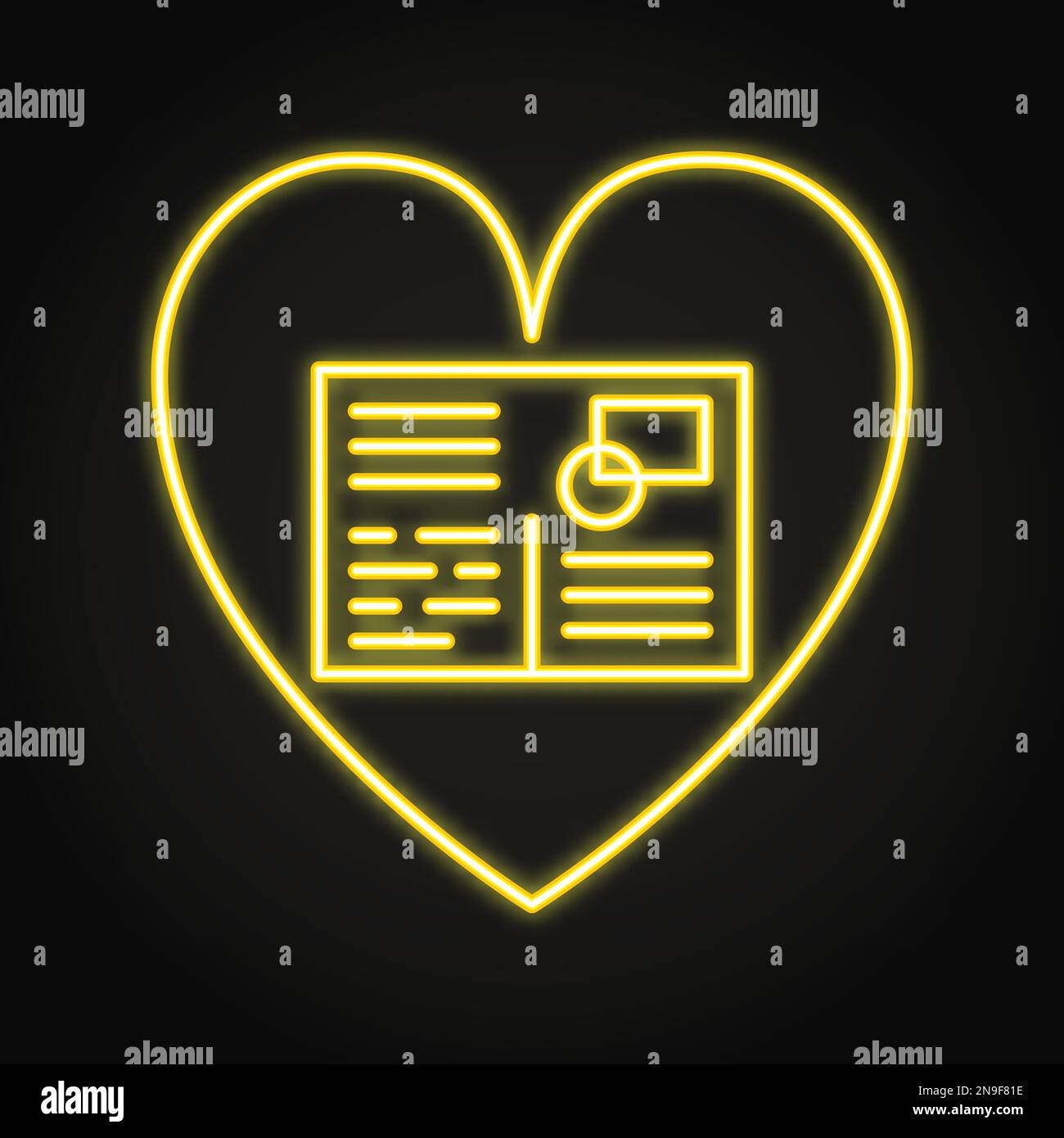 Postcard in a heart neon icon in line style. Love letter, romantic mail ...