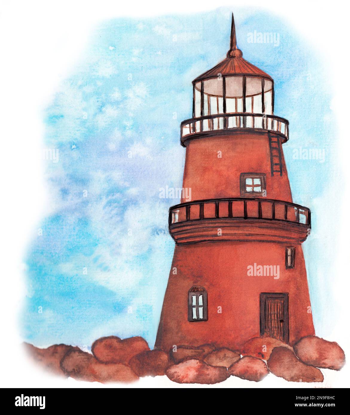 Hand drawn watercolor lighthouse illustration. It's perfect for card ...