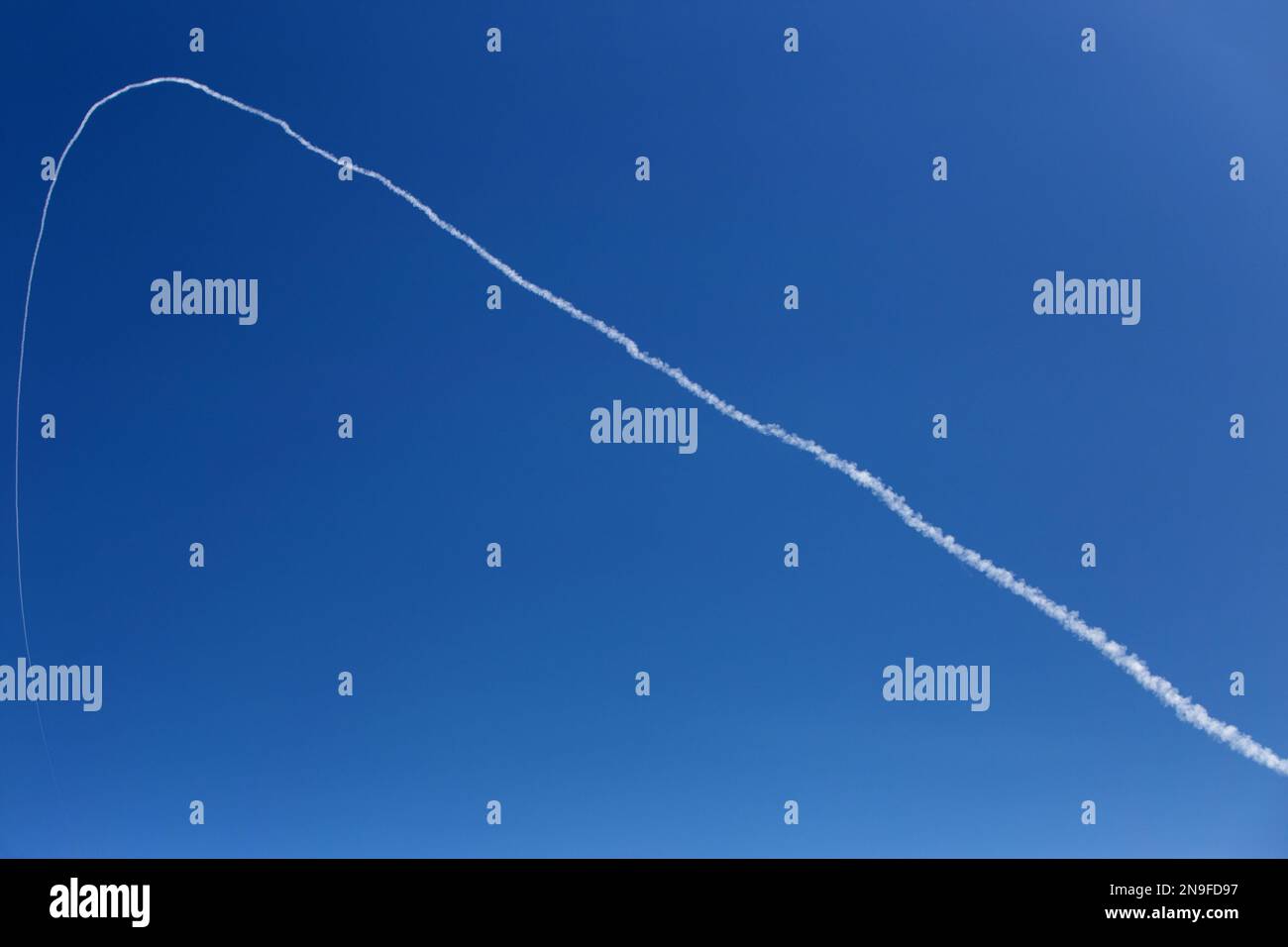 Trail launch anti-missile in the sky. Missile trail of air defense ...