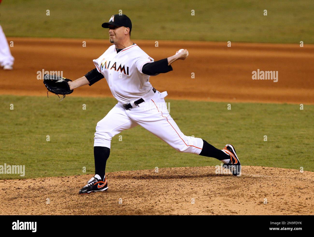 Miami Marlins relief pitcher Randy Choate throws during a baseball game ...