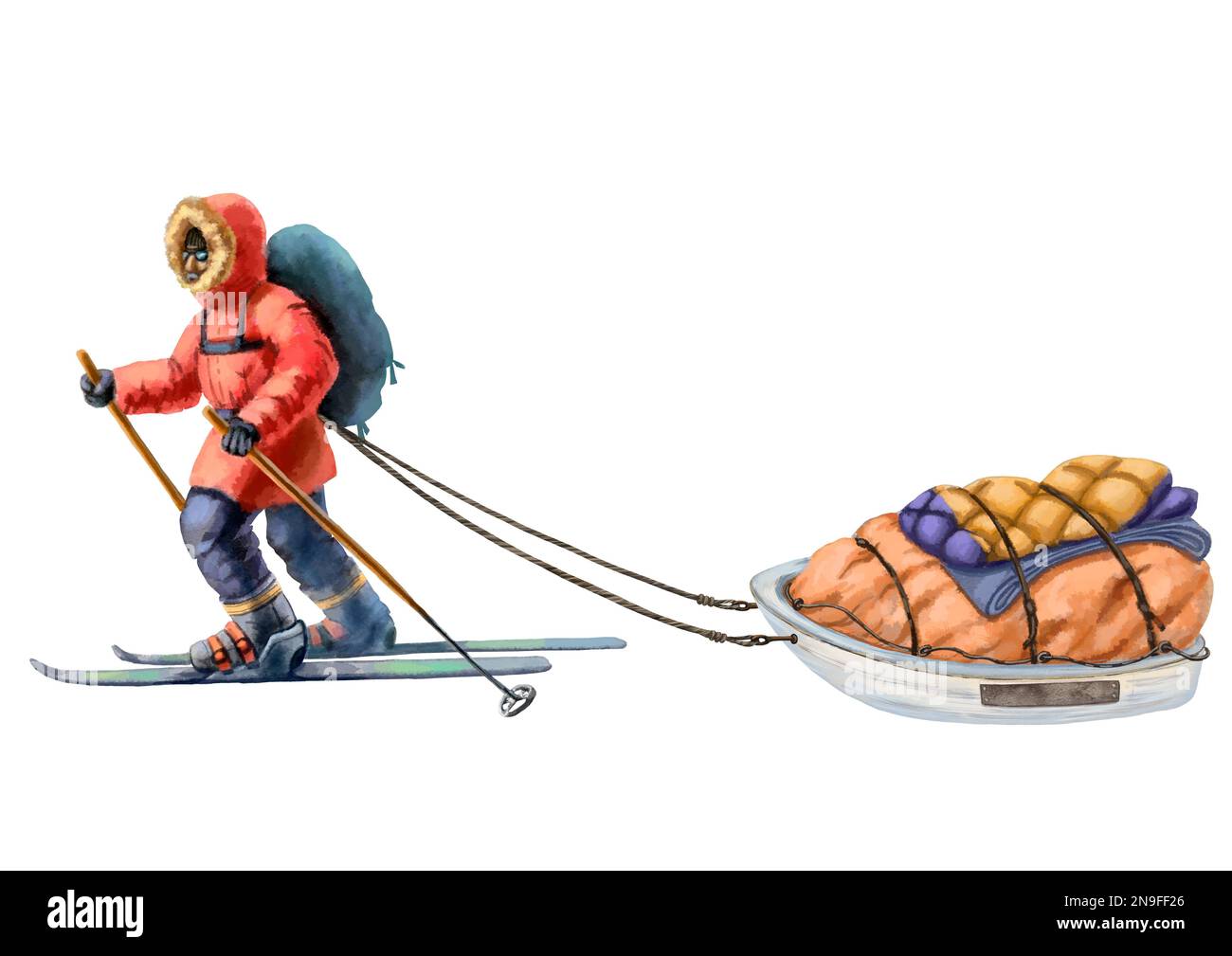 Illustration of a polar explorer on skis. High quality illustration ...
