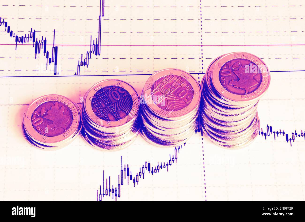Business diagram on financial report with coins Stock Photo - Alamy