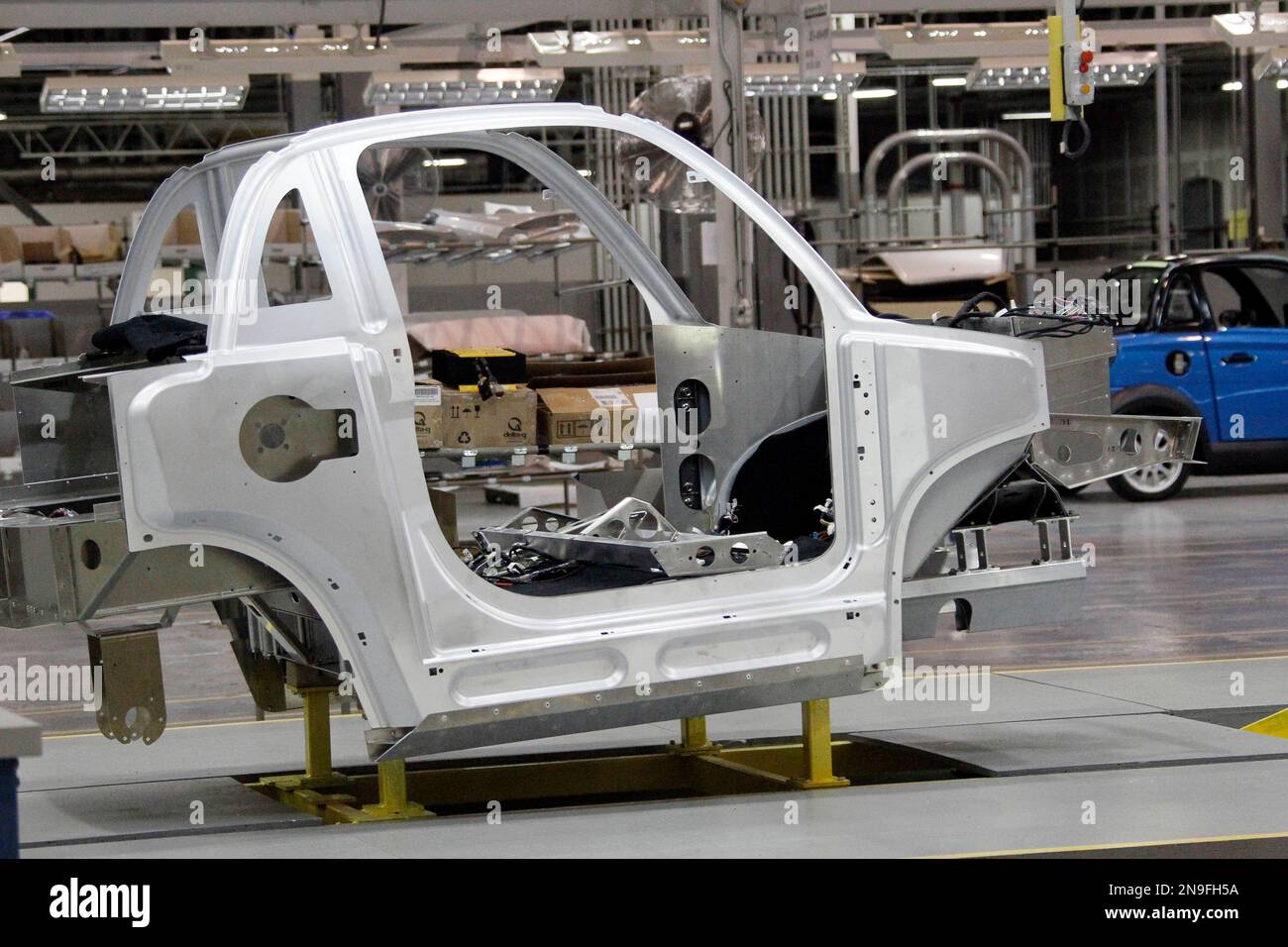 In this July 6, 2012 photograph, a MyCar chassis awaits completion at ...