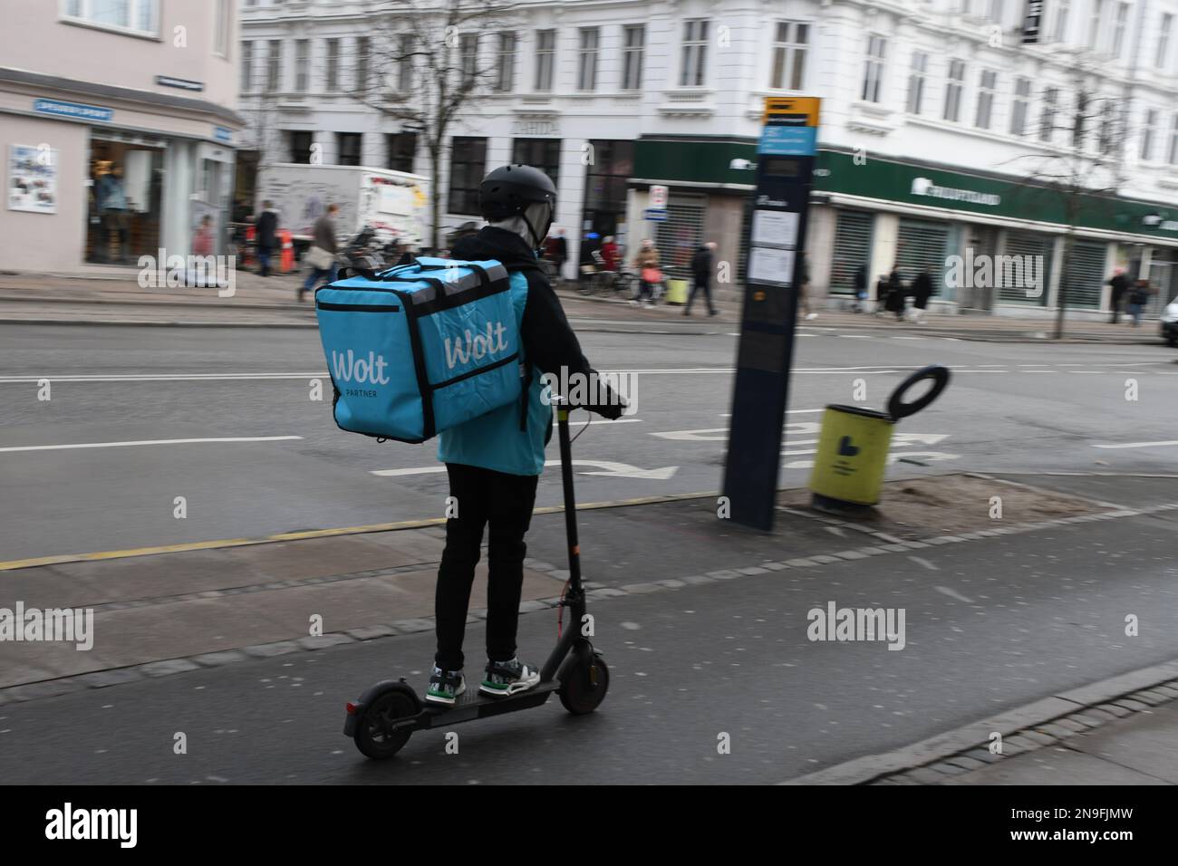 Copenhagen/Denmark/12 February 2023/ Wolt partner food delivery male ...