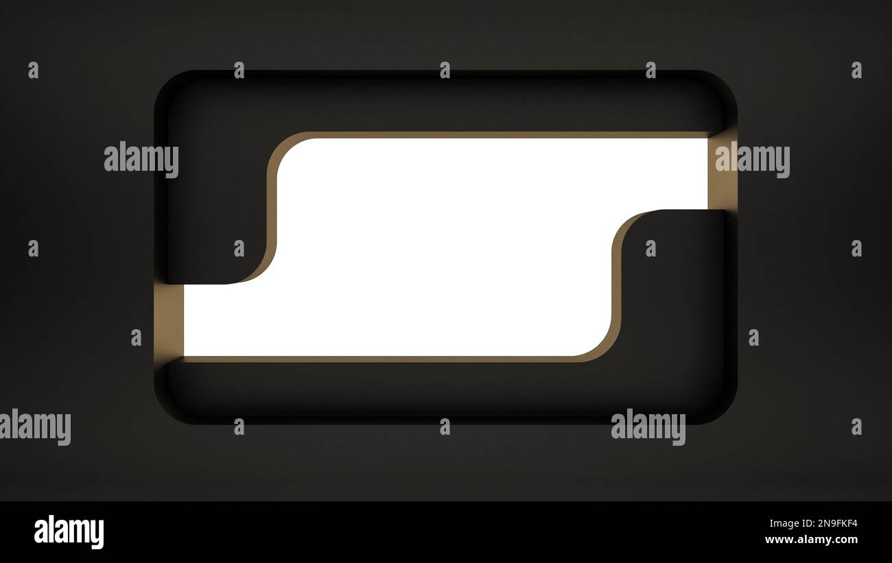 rectangle with rounded corners in the black wall and pedestal. 3d ...
