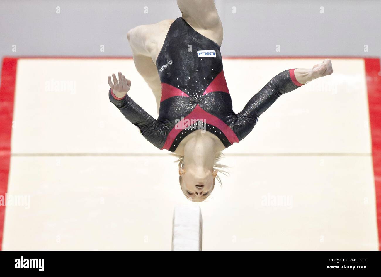 Romania's Sandra Izbasa performs a beam exercise during a gymnastics ...