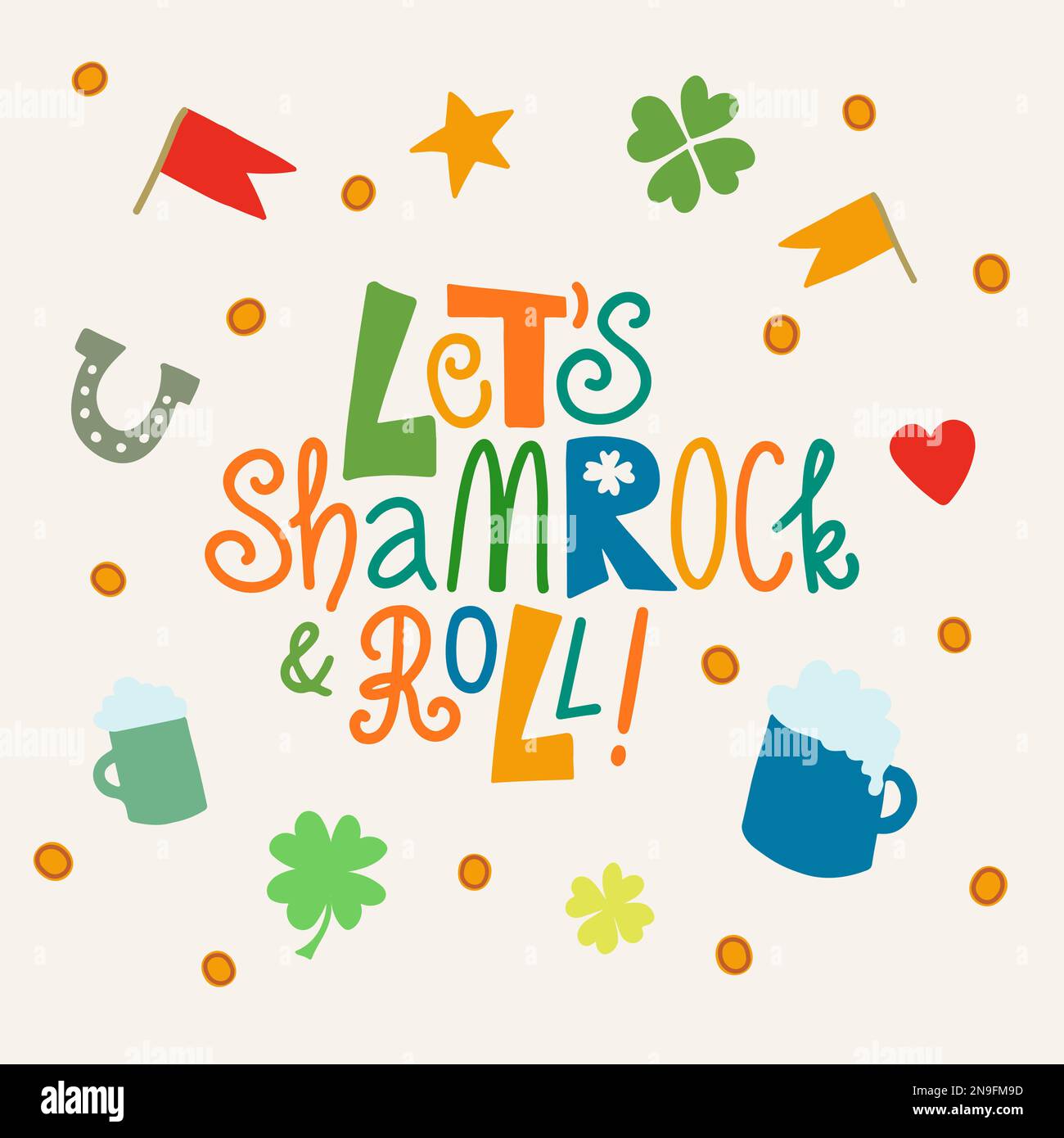 Lets shamrock and roll, hand drawn lettering phrase. Handwritten ...