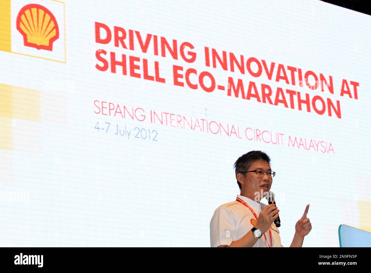 Iain John Lo, Chairman of Shell Malaysia speaks during the awards ...