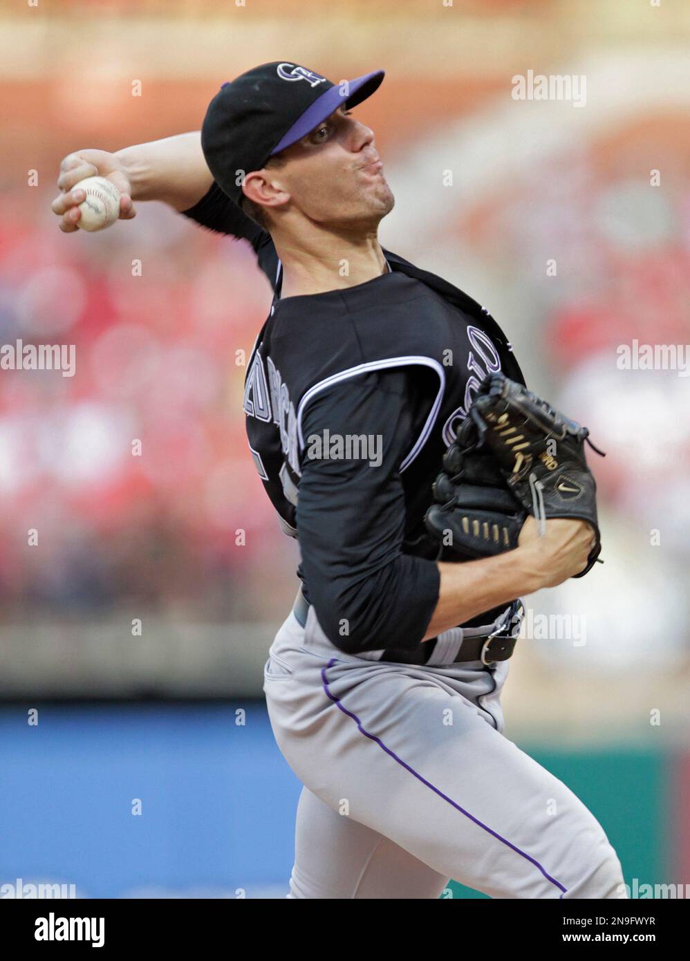 Colorado Rockies starting pitcher Christian Friedrich works in the ...