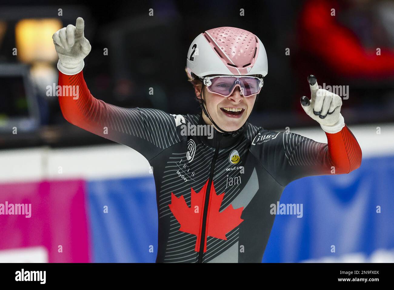DORDRECHT - Kim Boutin (CAN) cheers after winning the final 3000 meters relay during the last ...