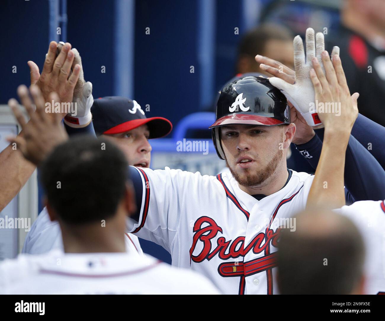 Atlanta Braves first baseman Freddie Freeman celebrates with his ...