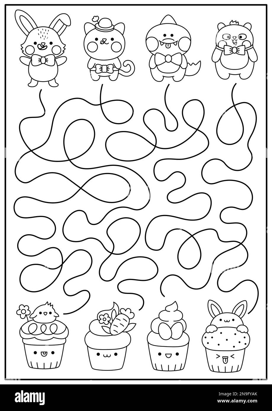 Easter black and white maze for kids. Spring holiday preschool ...