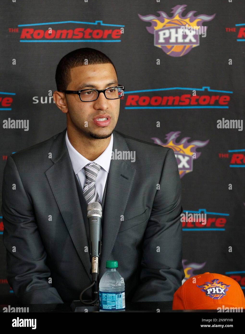 Kendall Marshall, of the University of North Carolina, is introduced by the Phoenix Suns after ...