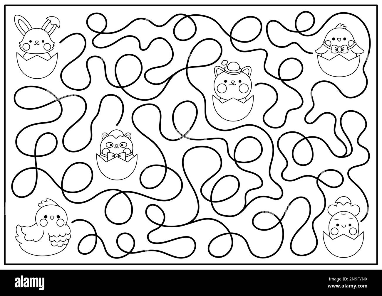 Easter black and white maze for kids. Spring holiday preschool ...