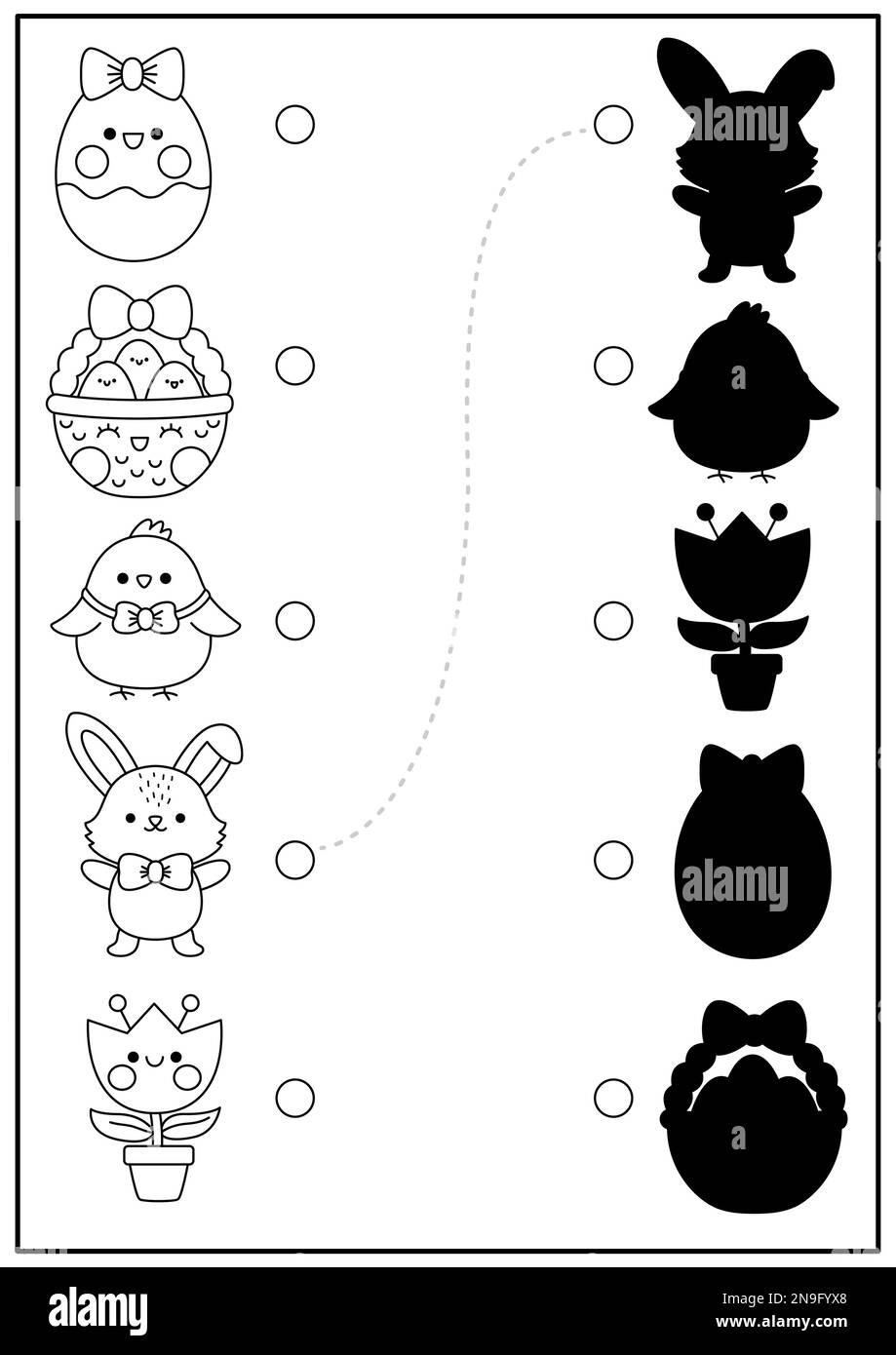 Easter black and white shadow matching activity with cute kawaii ...