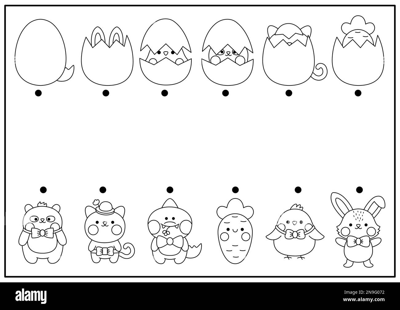 Easter black and white matching activity for children with kawaii ...
