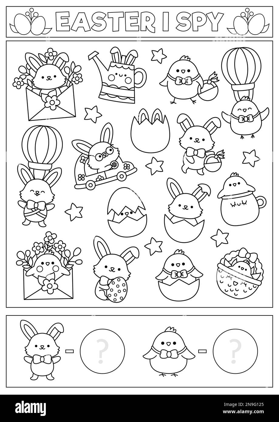Easter black and white I spy game for kids. Searching and counting ...