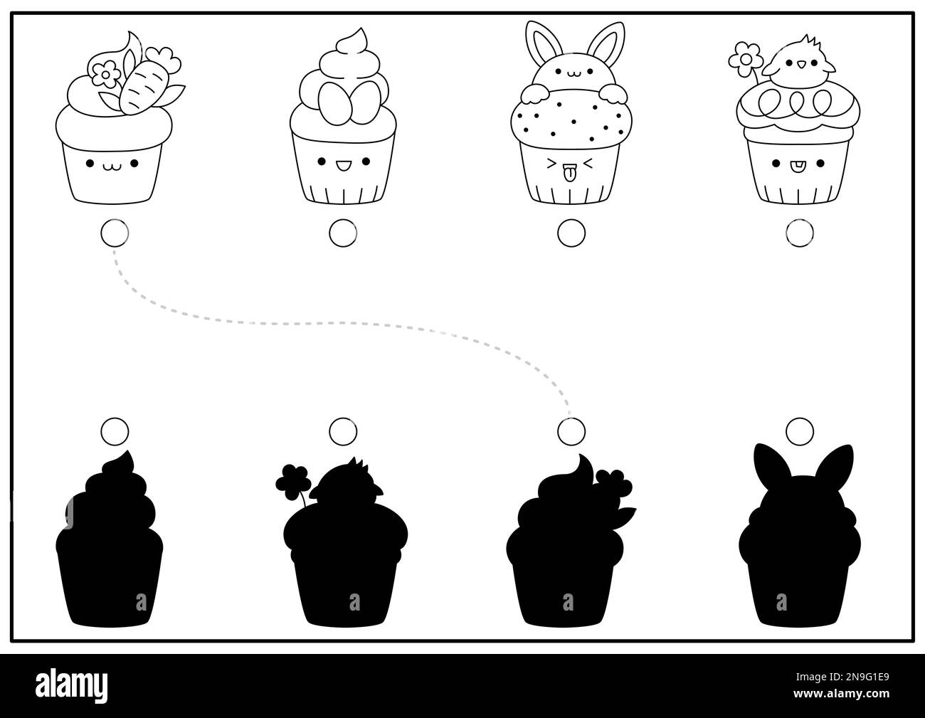 Easter black and white shadow matching activity with cupcakes. Spring ...
