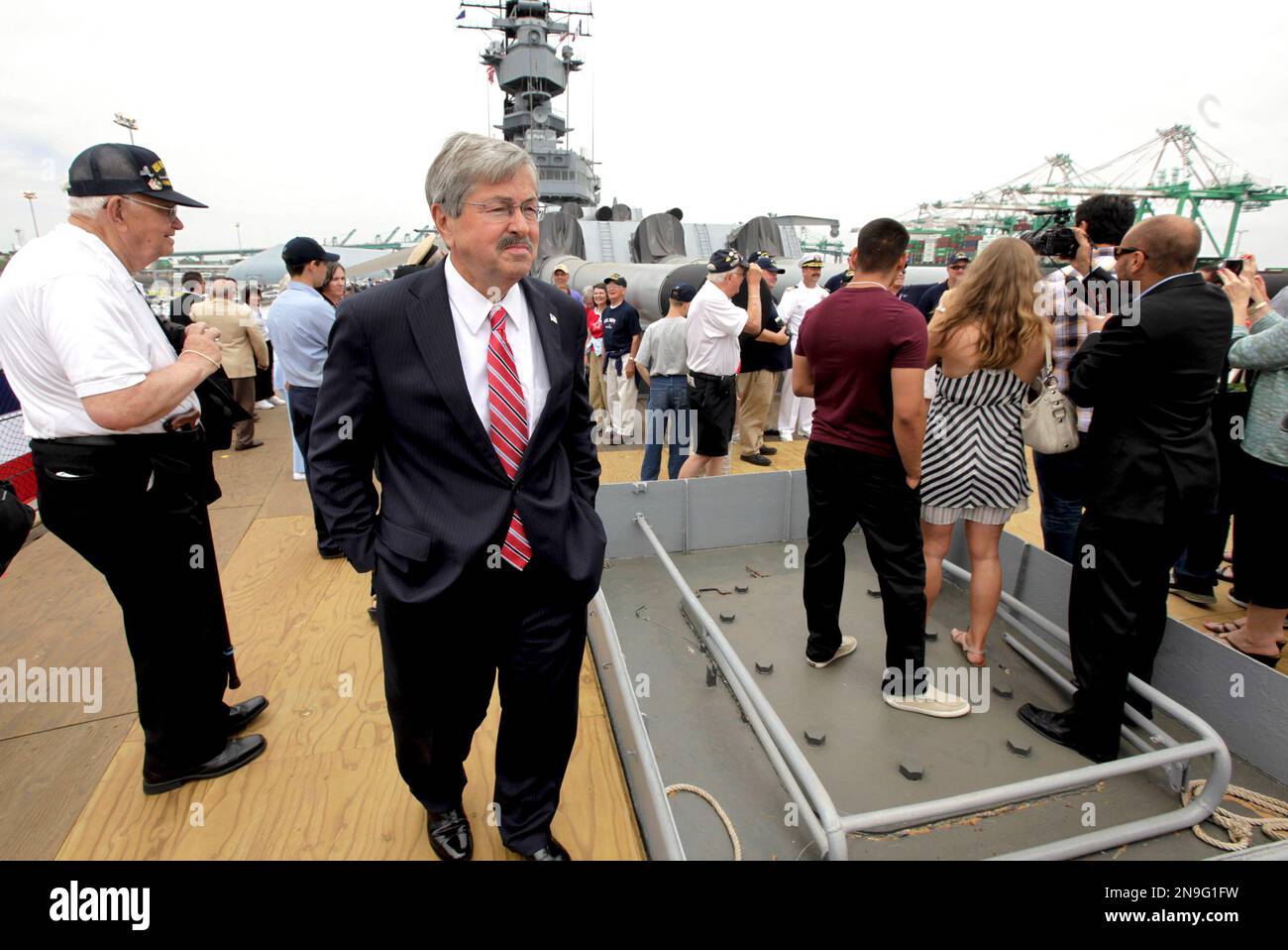 Iowa Gov. Terry Branstad, tours the USS Iowa after a commissioning ...