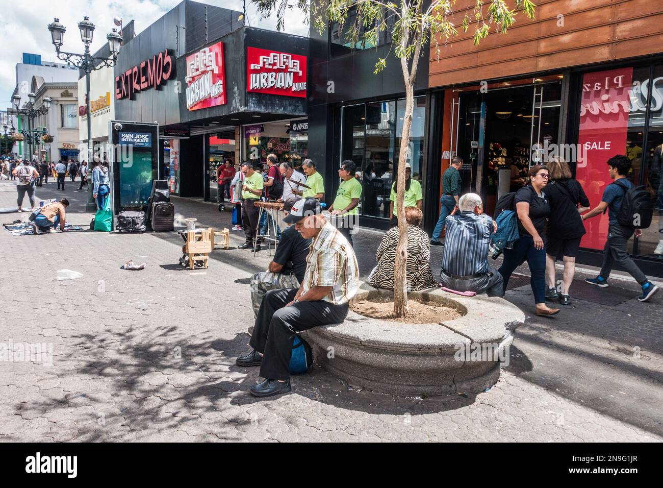 People walking on a pedestrian street in San José, Costa Rica Stock ...