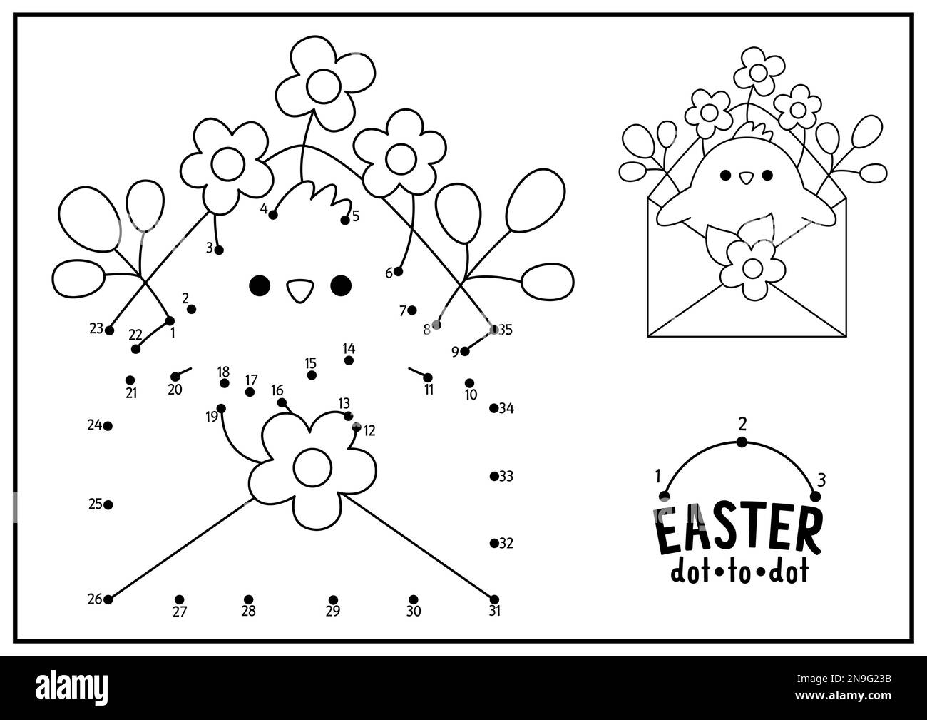 Vector Easter dot-to-dot and color activity with cute kawaii chick in ...