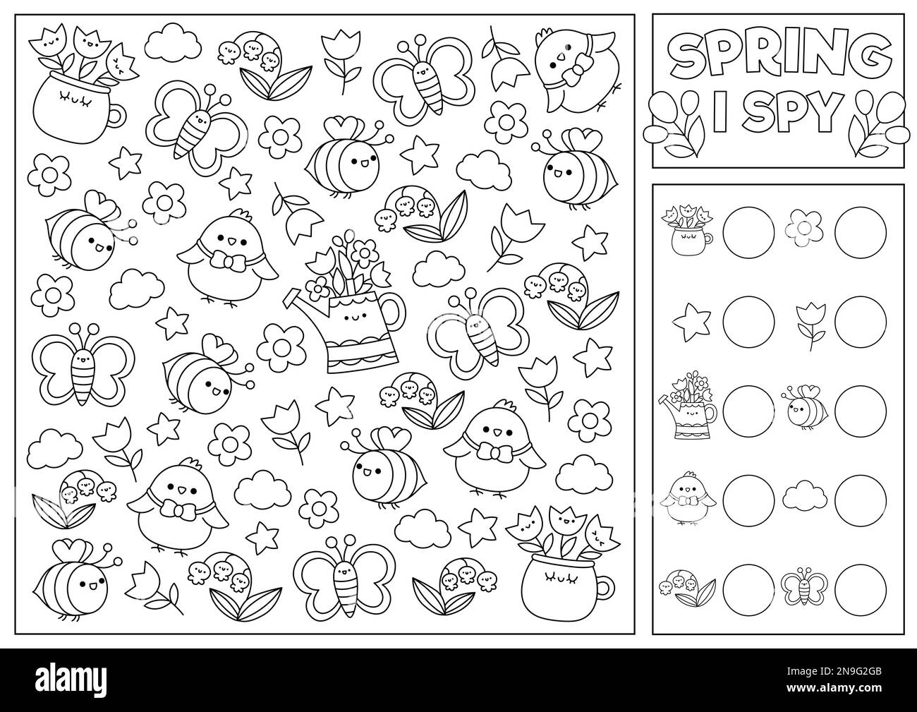 Spring or summer black and white I spy game for kids. Searching and ...