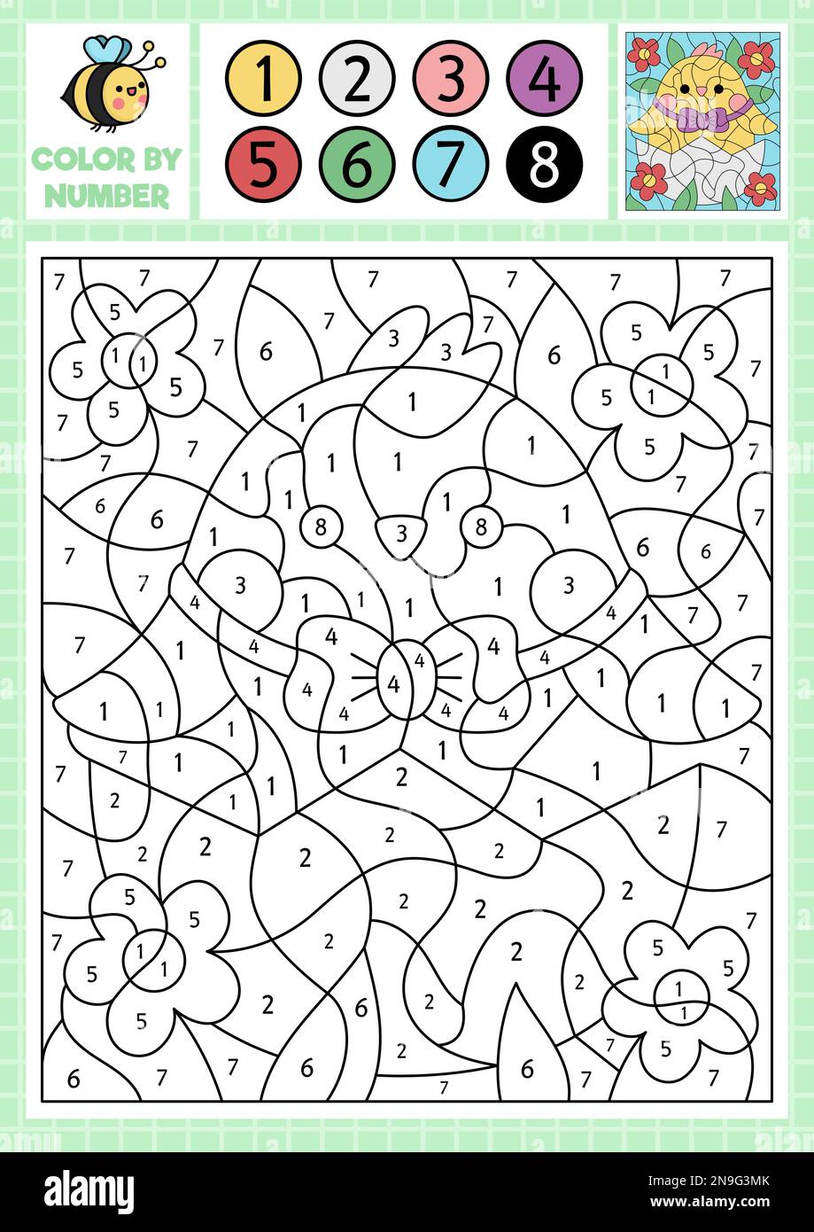 Vector Easter color by number activity with cute kawaii chicken in egg ...