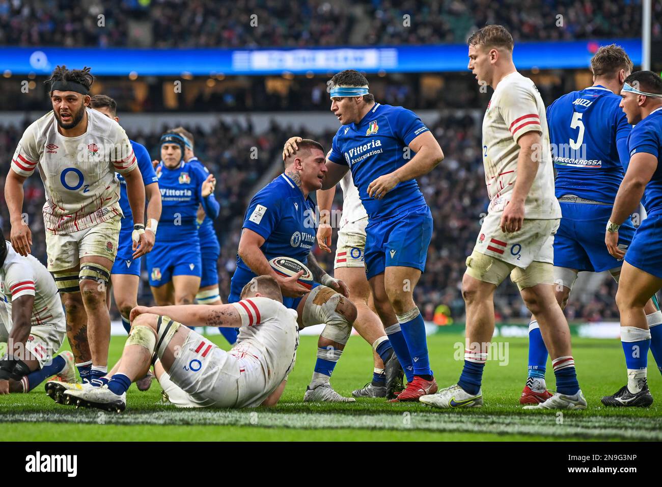 Marco Riccioni of Italy celebrates his try during the 2023 Guinness 6 ...