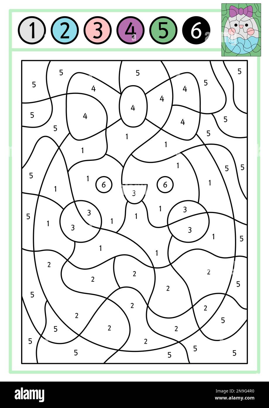 Vector Easter color by number activity with cute kawaii egg with bow ...