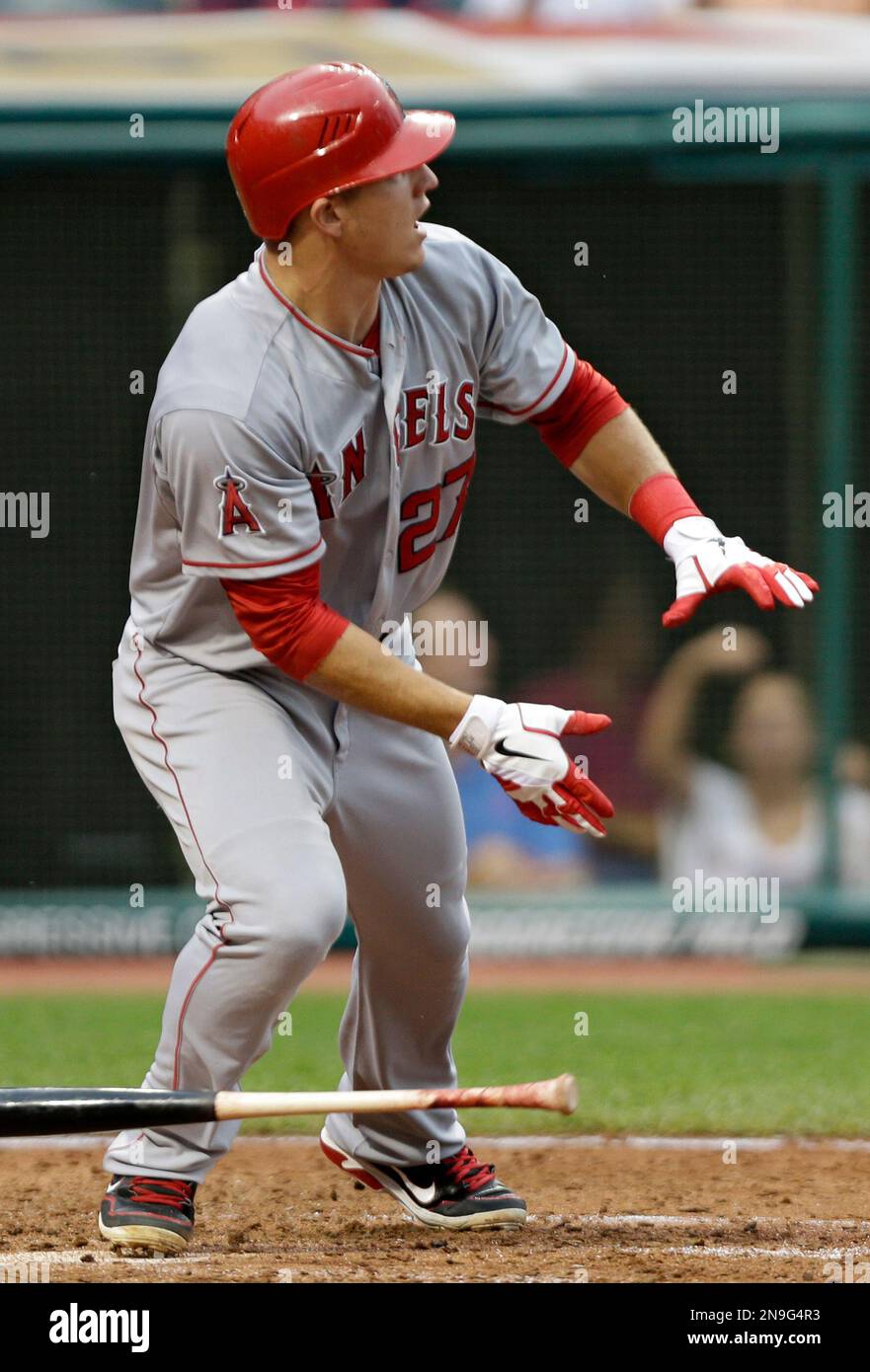 Los Angeles Angels' Mike Trout watches his three-run home run off ...
