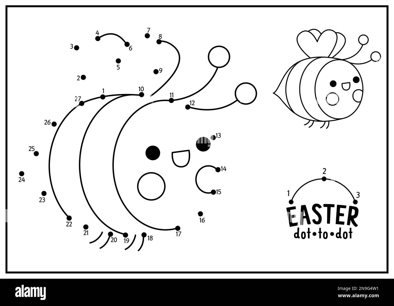 Vector Easter dot-to-dot and color activity with cute kawaii bee ...