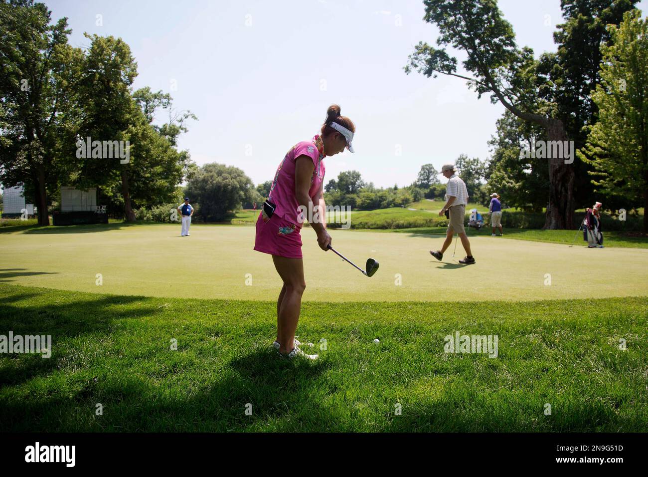 Amy Hung chips onto the ninth green during a practice round for the U.S ...