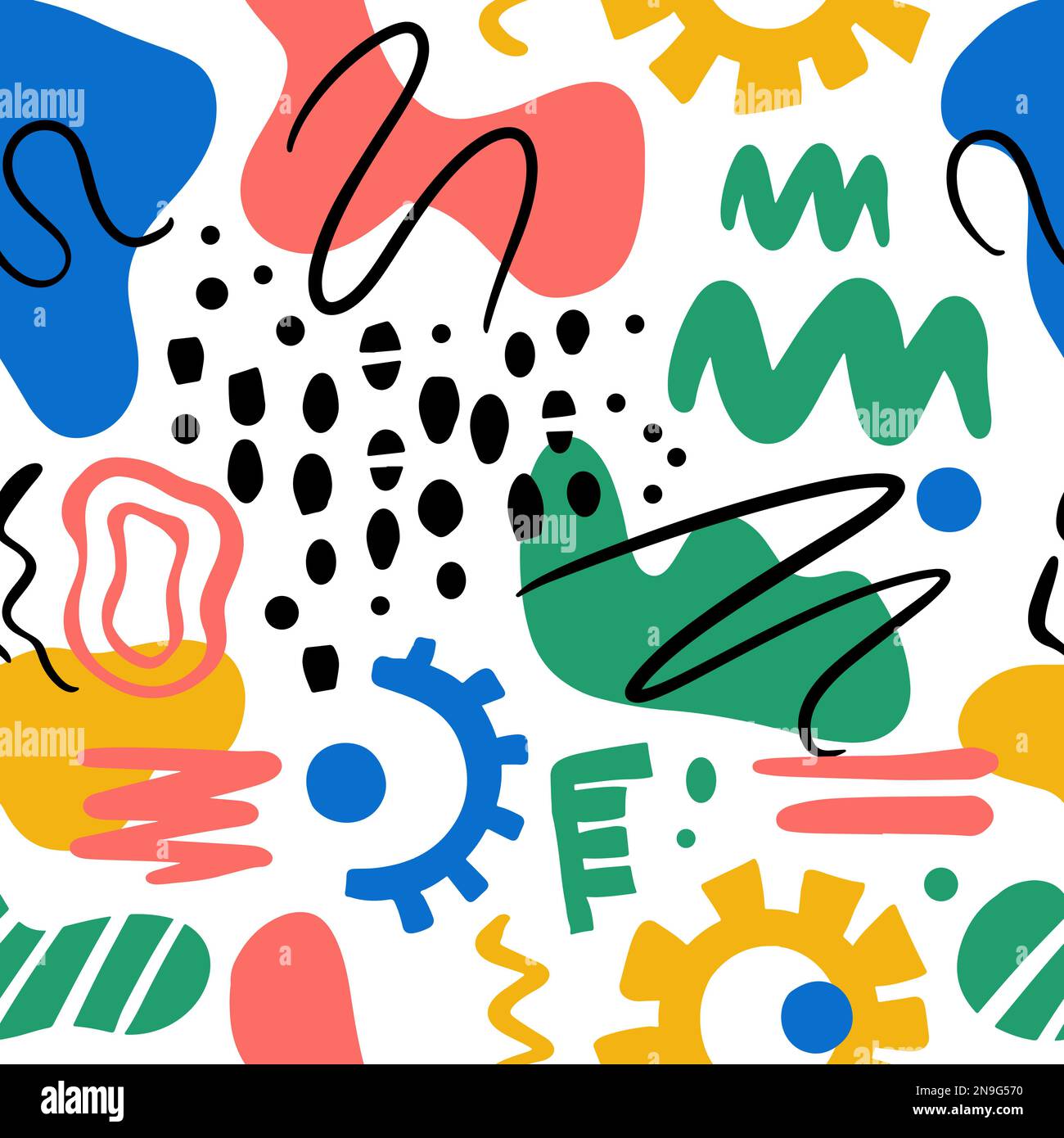 ORGANIC FORMS Abstract Shapes Hand Drawn Seamless Pattern In Flat Style ...