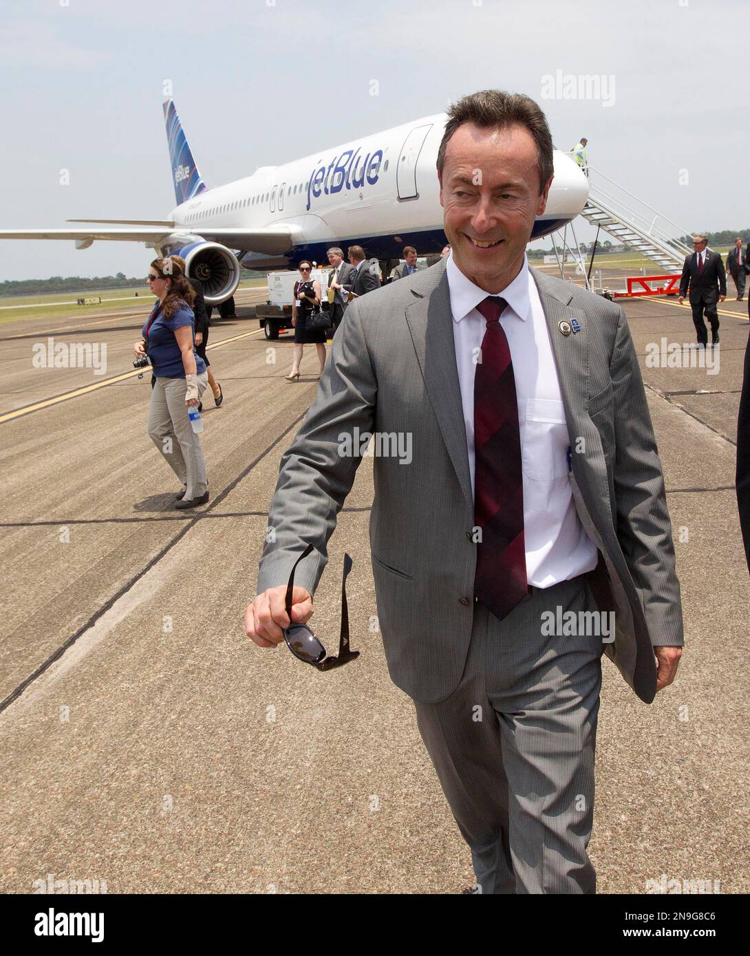 Airbus President & CEO Fabrice Bregier walks away from a JetBlue Airbus ...