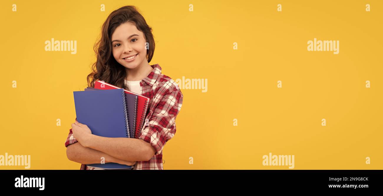 lets study. back to school. teen girl ready to study. happy childhood ...