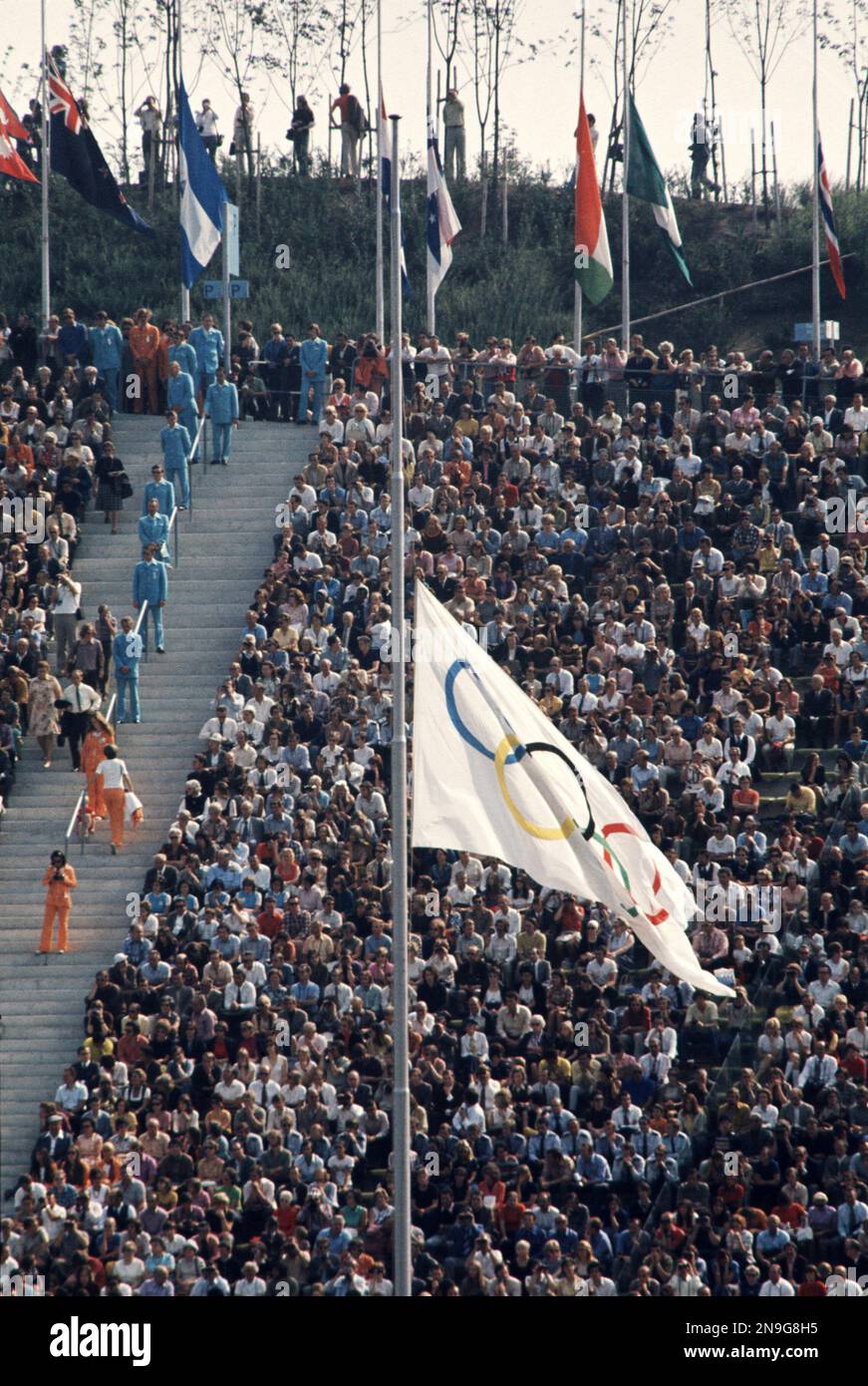 Crowds in the main Olympic Stadium at Munich, Germany, during the ...