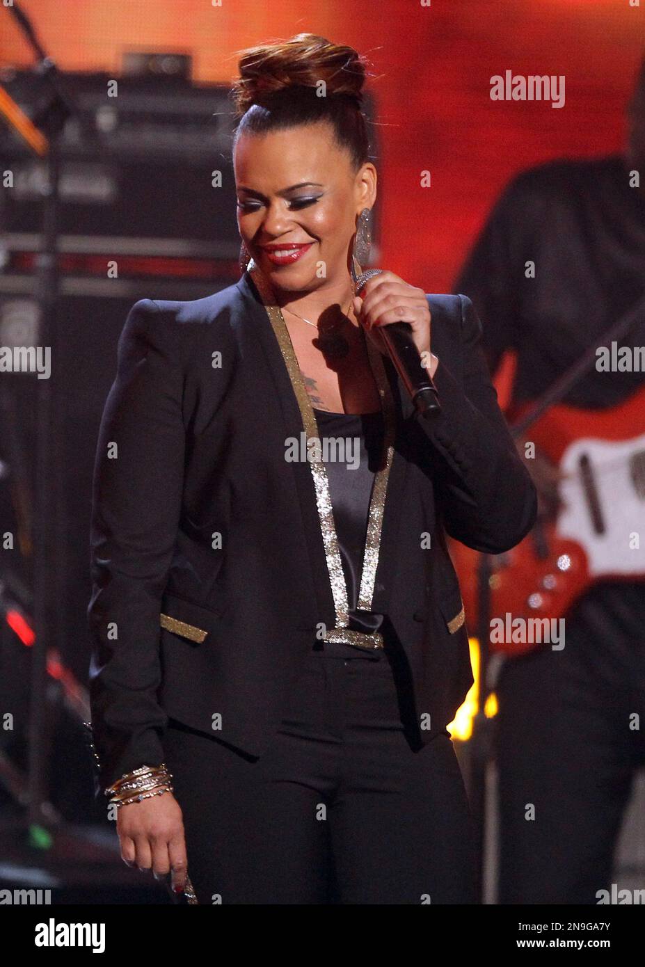 Faith Evans performs at the BET Awards on Sunday, July 1, 2012, in Los ...