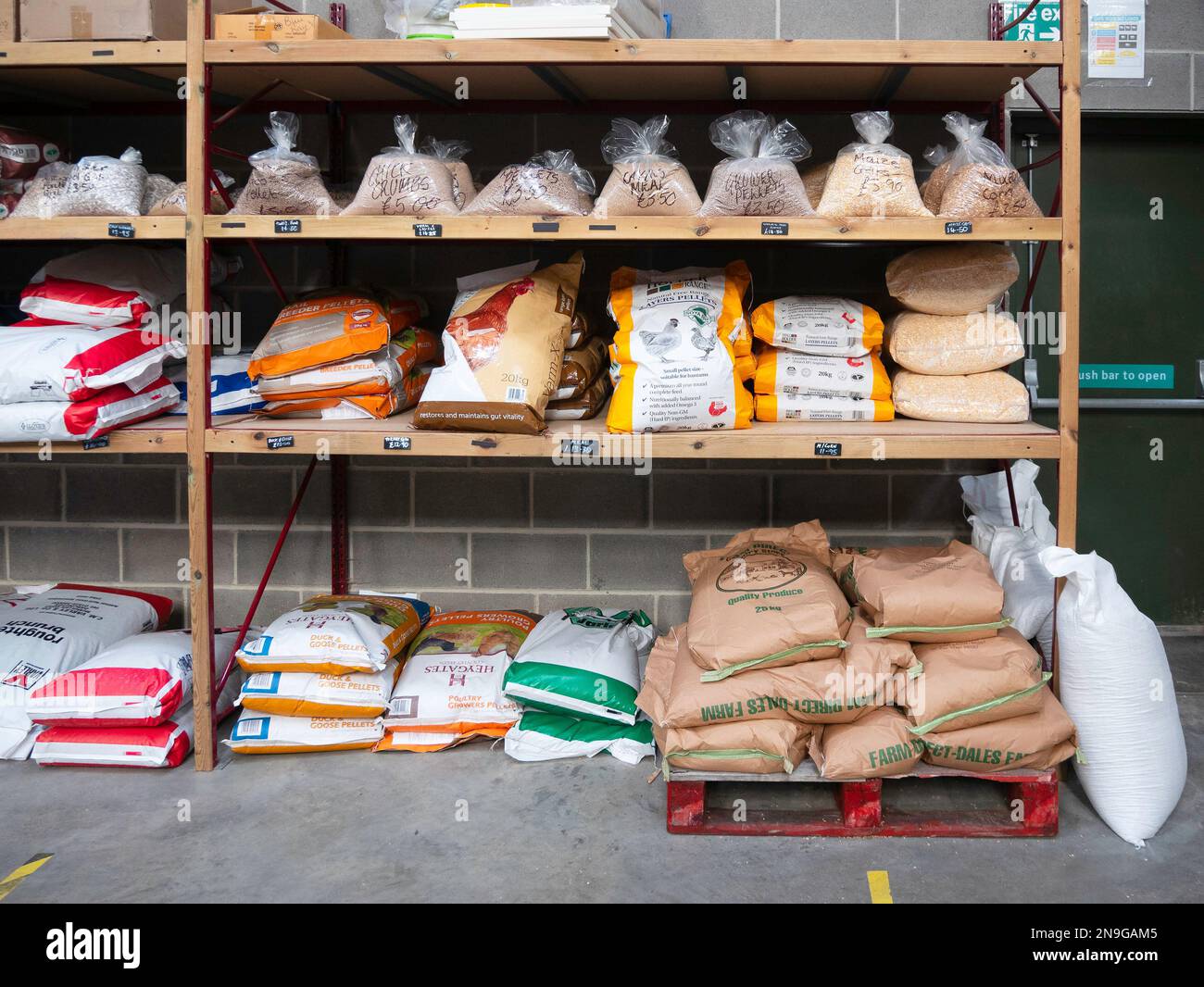 A display of dry feed stocks for farm and domestic animls and poultry ...