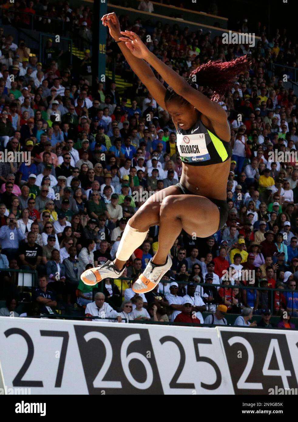 Janay DeLoach competes in the women's long jump at the U.S. Olympic ...