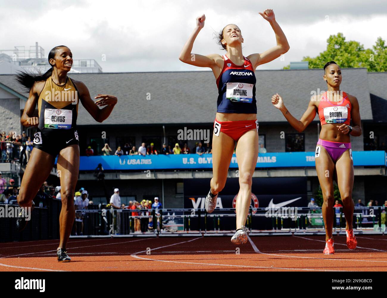 Lashinda Demus, Georganne Moline and T'Erea Brown finish the women's ...