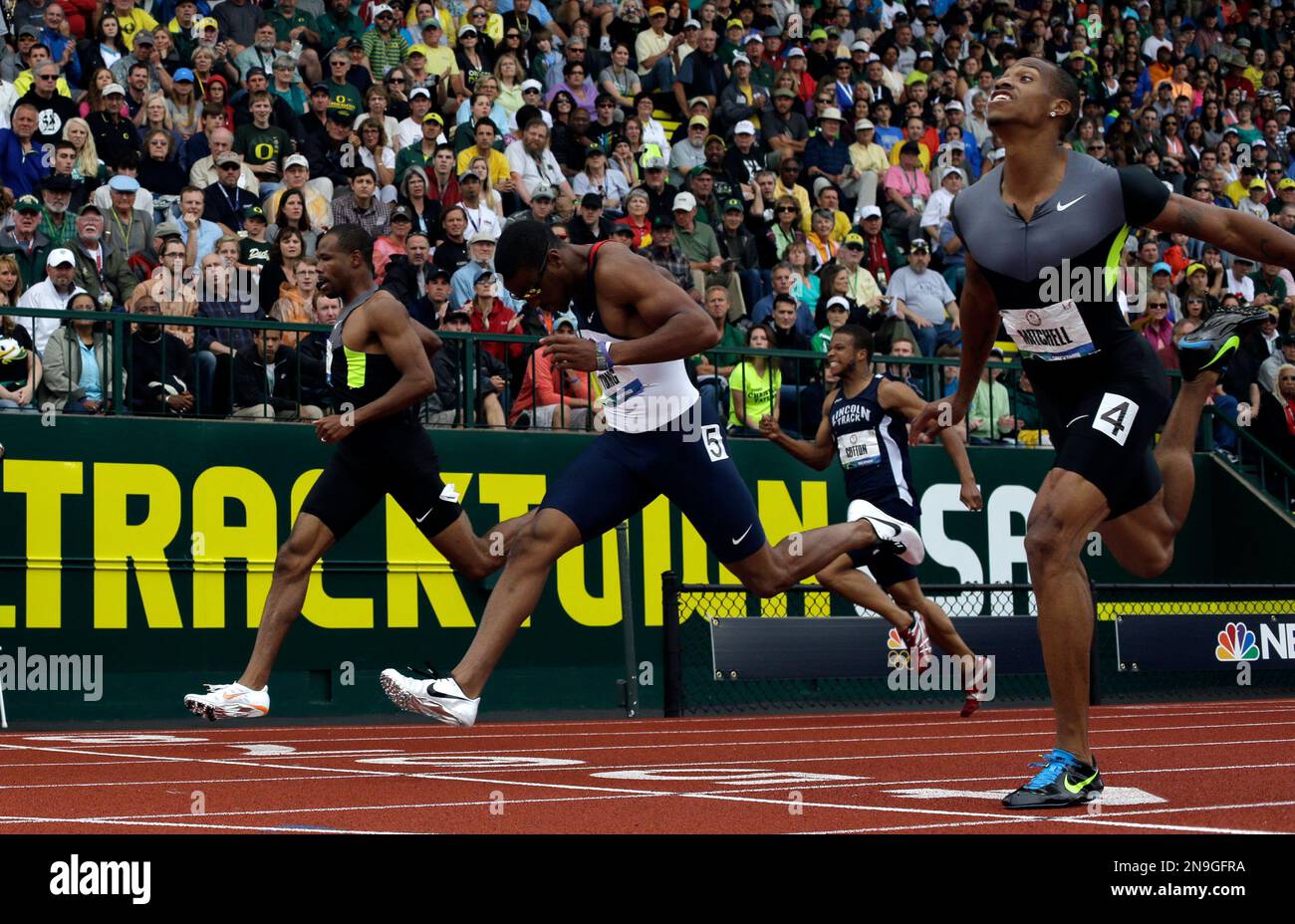Darvis Patton, from left, Isiah Young and Maurice Mitchell cross the ...