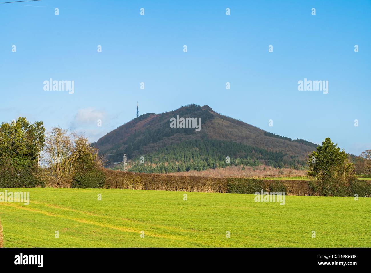 View of the Wrekin hill near Telford in Shropshire UK overlooking rural ...