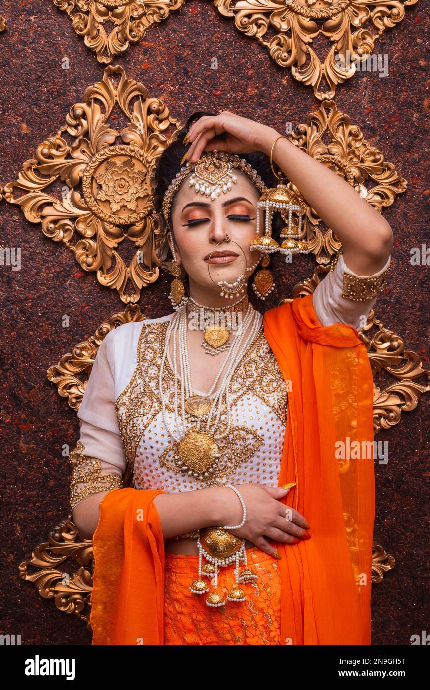 Pakistani. Indian Beautiful bride makeup for saloon shoot Stock Photo ...