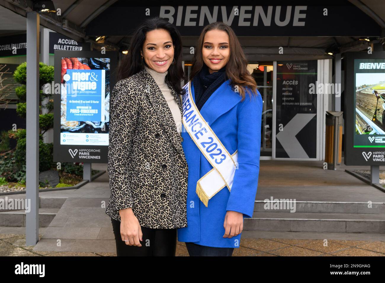 Former Miss France Cindy Fabre and Miss France Indira Ampiot attend the ...