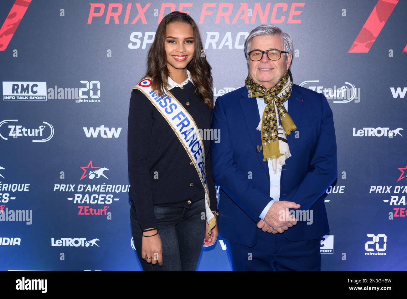 Miss France Indira Ampiot and Pierre Barjon attend the Prix de France ...