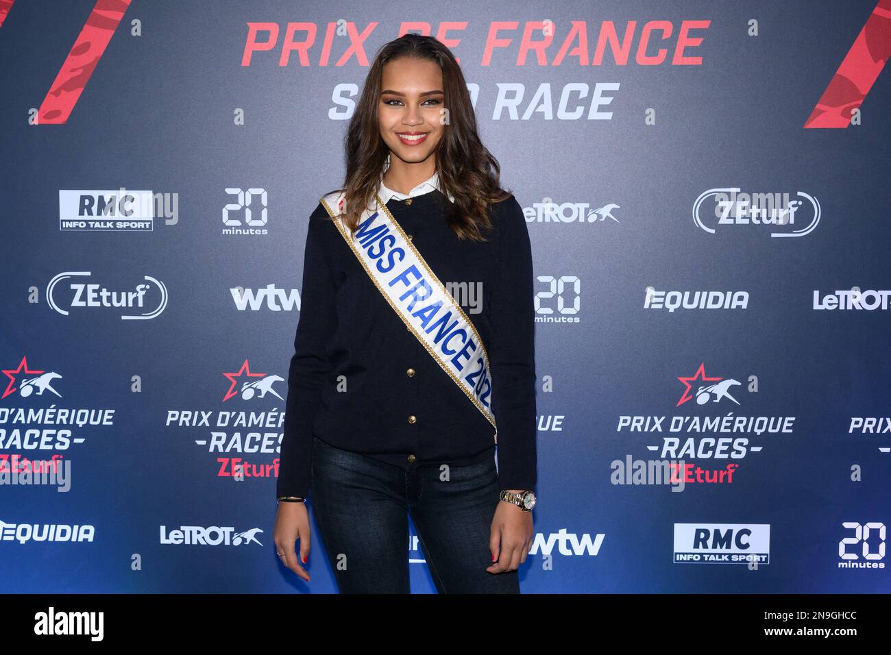 Miss France Indira Ampiot attends the Prix de France Speed Race at the ...