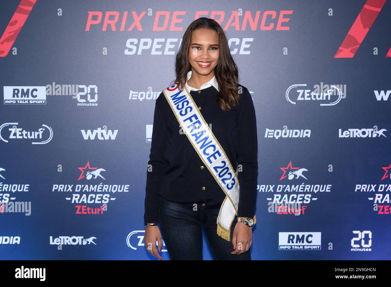 Miss France Indira Ampiot attends the Prix de France Speed Race at the ...