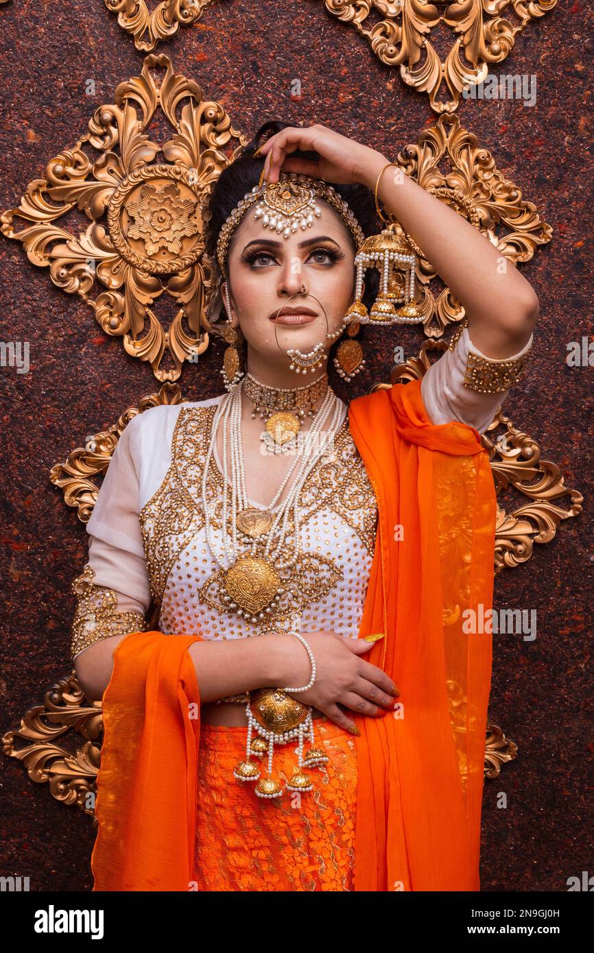Pakistani. Indian Beautiful bride makeup for saloon shoot Stock Photo ...