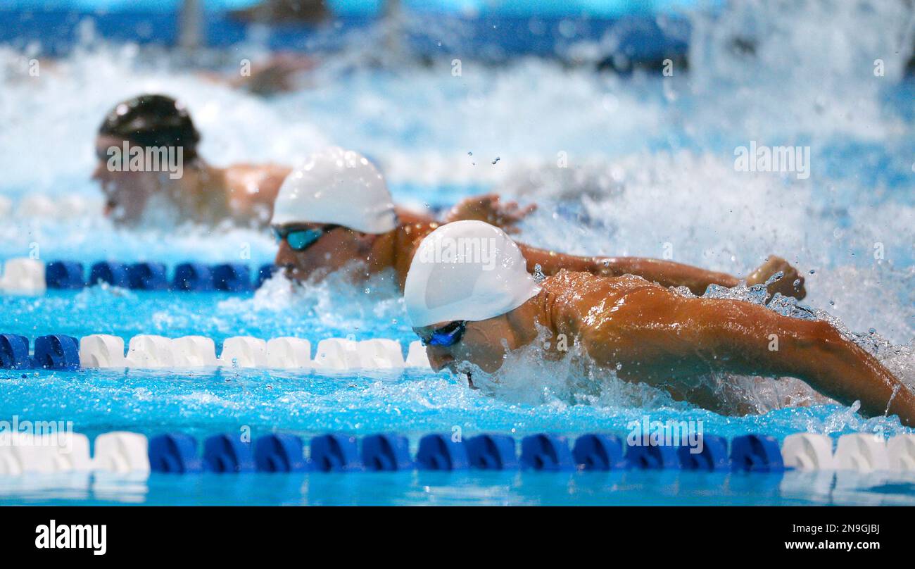 Tyler McGill, from right, Ryan Lochte and Kyler Van Swol compete in the ...
