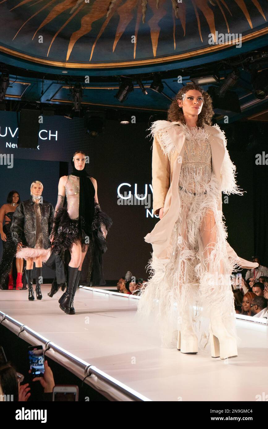 Models walk the Guvanch AW23 Runway Show NYFW x Runway 7 at Sony Hall ...